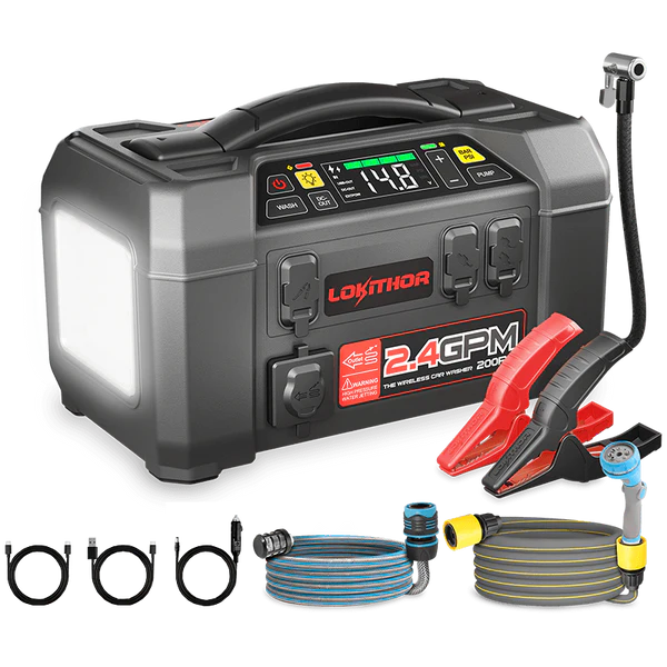 LOKITHOR AW401 Jump Starter with Pressure Washer Air Compressor 2500Amp ...